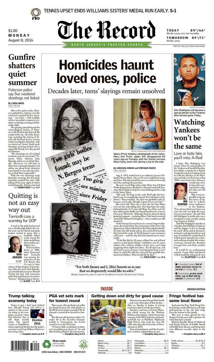 Front Pages of Crime in America: Monday, August 8, 2016